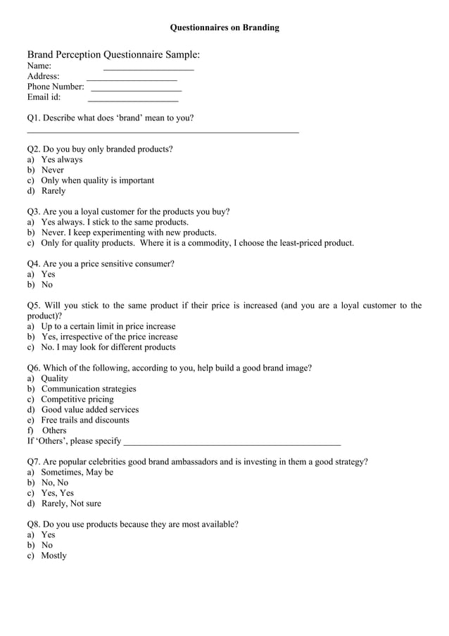 Brand questionnaire | DOC