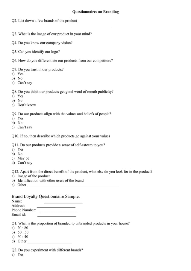 Brand questionnaire | DOC