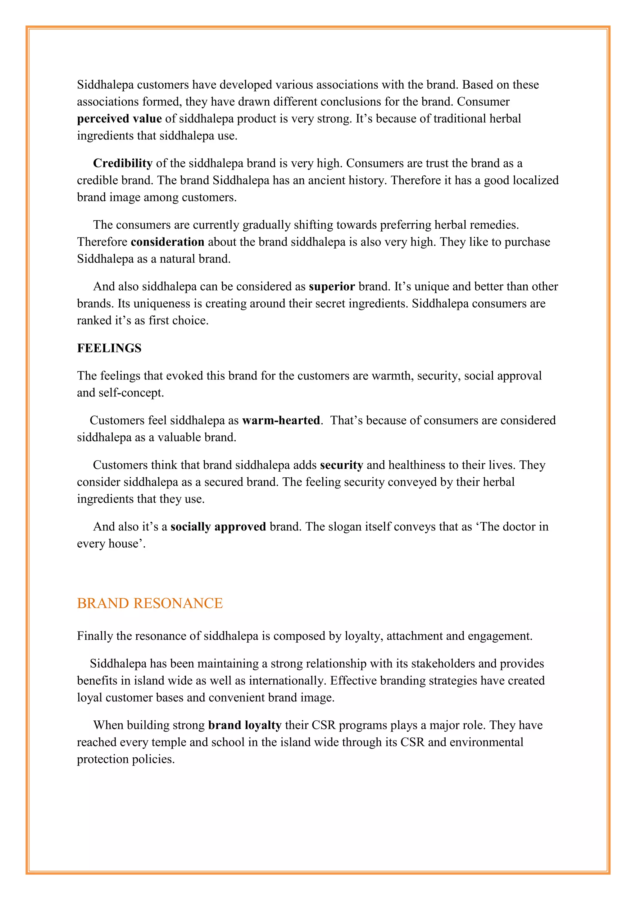 Brand resonance pyramid of siddhalepa | PDF