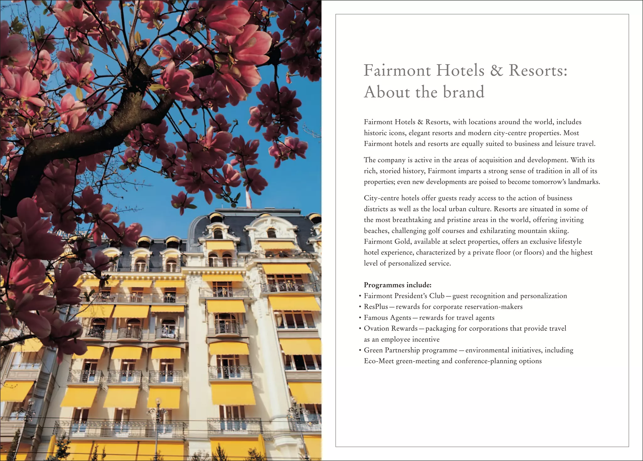 Fairmont Group Brands - Swissôtel, Fairmont, Raffles | PDF