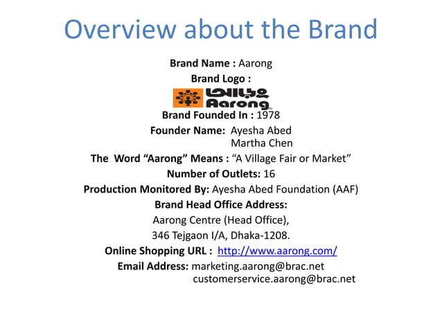 Brand study report: Aarong | PPTX | Women\'s Outerwear | Women\'s Clothing