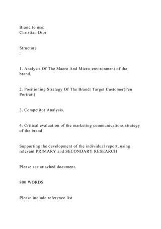 Brand to use Christian Dior Structure1. Analysis O.docx