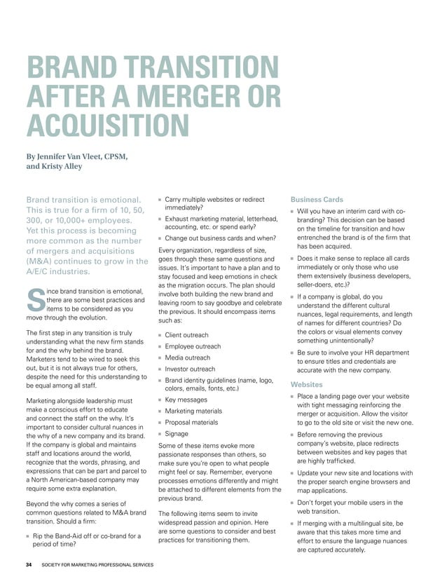 Brand transition after a merger or acquisition | PDF