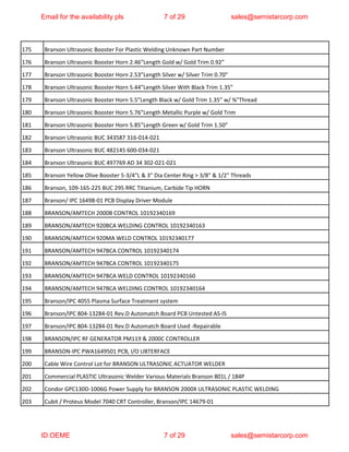 Branson equipment spare parts may 20th 2020 | PDF