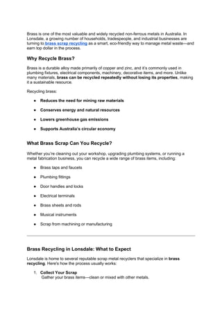 Brass Scrap Recycling in Lonsdale_ Sustainable Solutions for a Greener ...