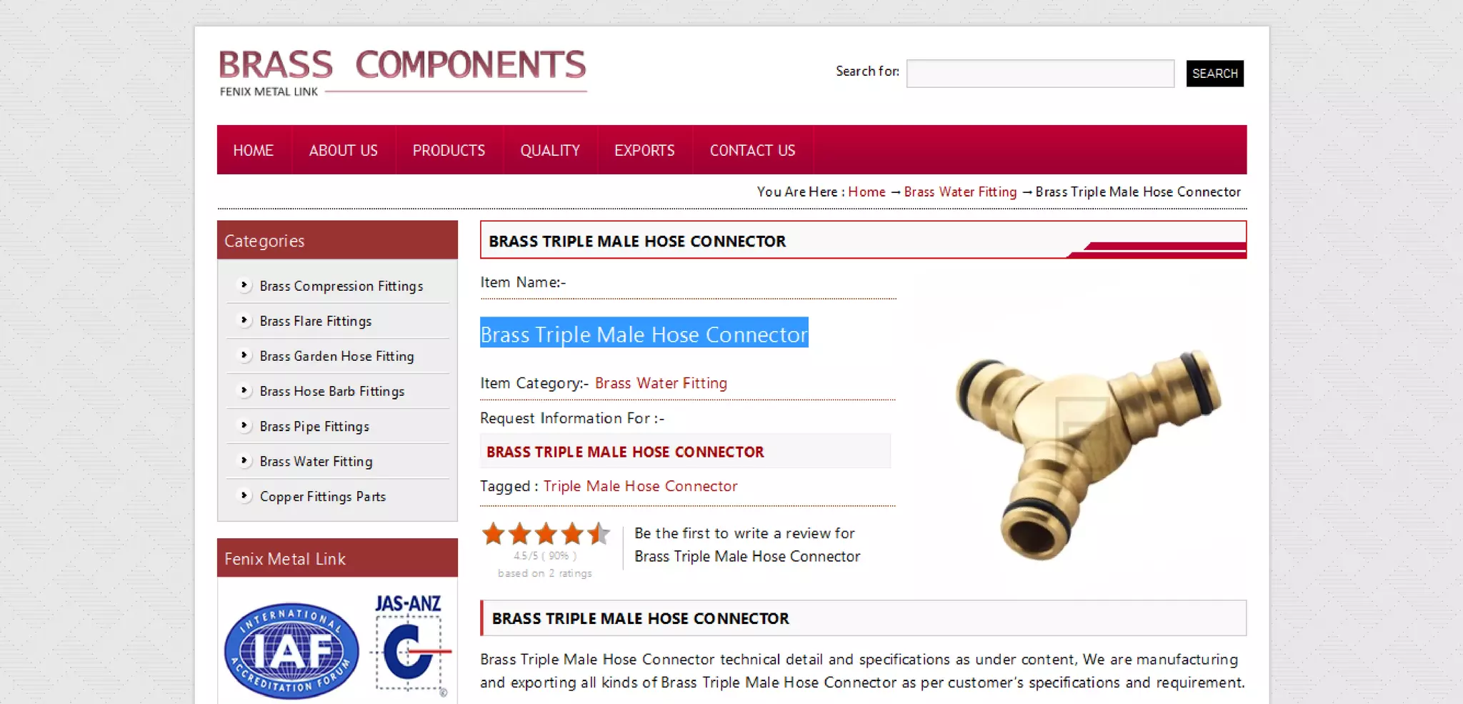 Brass triple male hose connector | PPT
