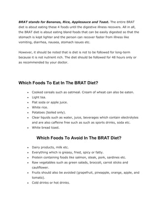 What Is The BRAT Diet? | PDF | Digestive Disorders | Diseases and ...