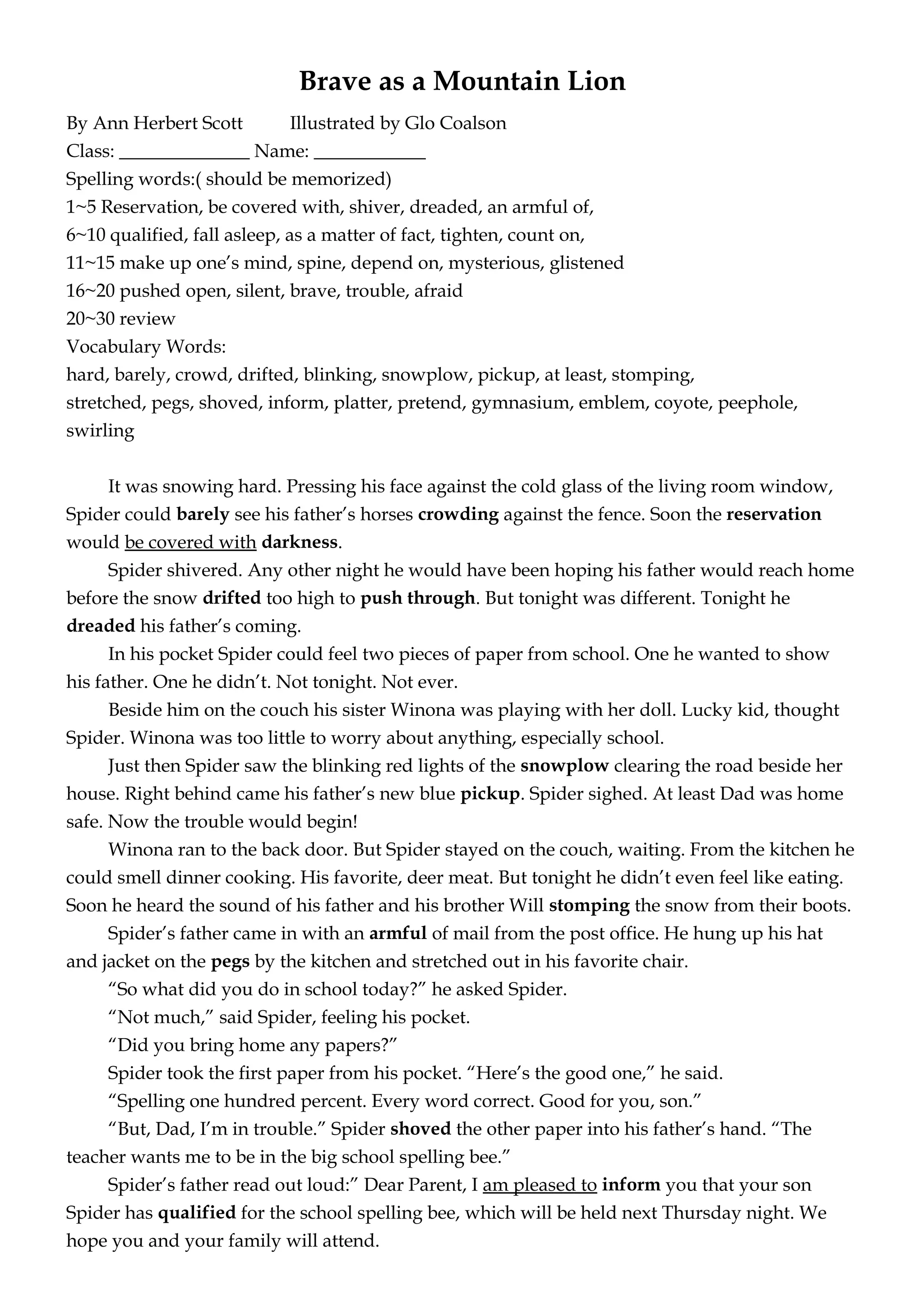 Brave as a mountain lion text | DOC