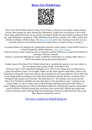 Brave New World Essay | PDF