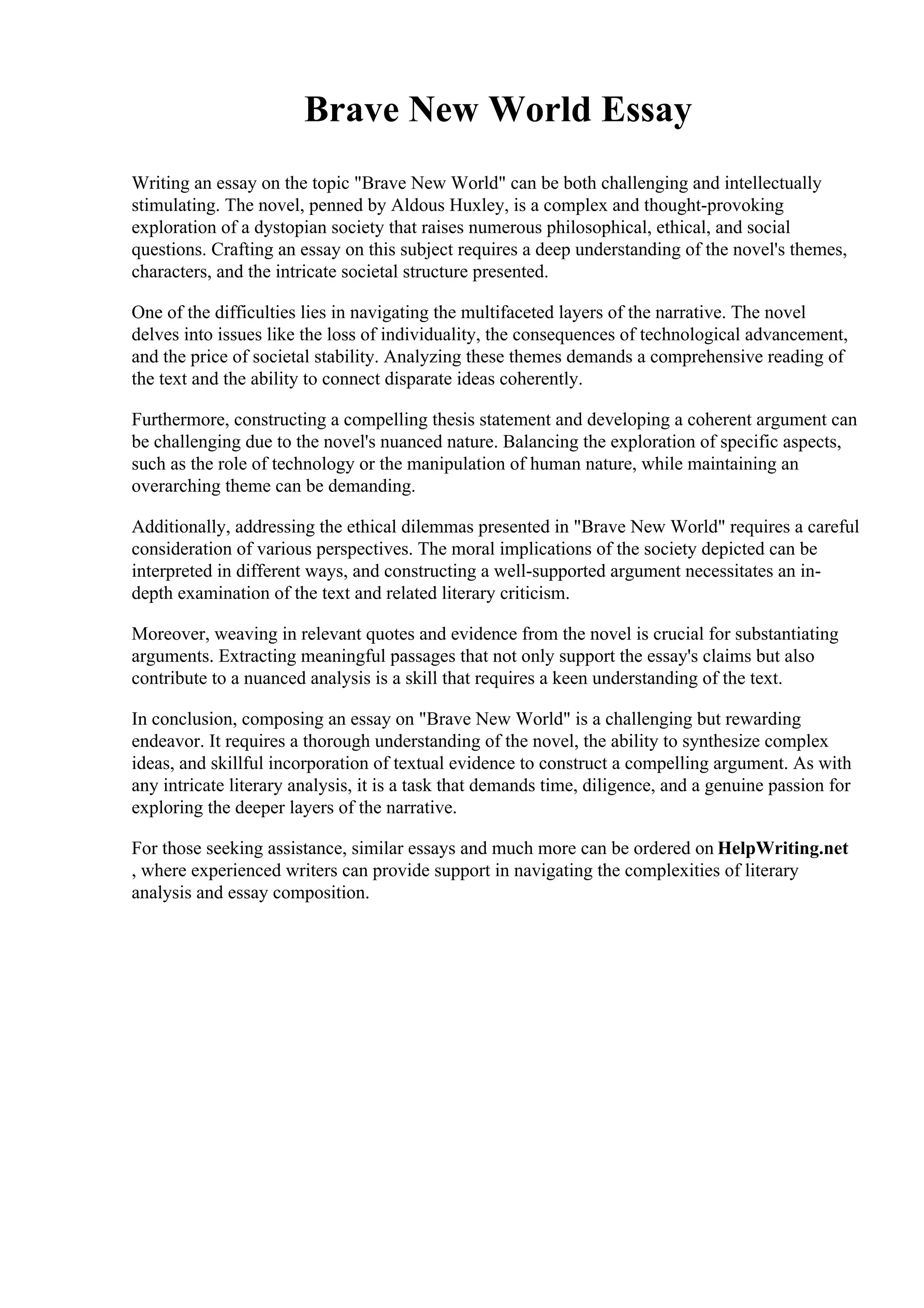 Brave New World Essay. Chicago-Kent College of Law | PDF