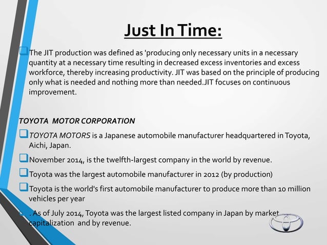 JIT case study of Toyota | PPTX | Automotive Industry | Industries