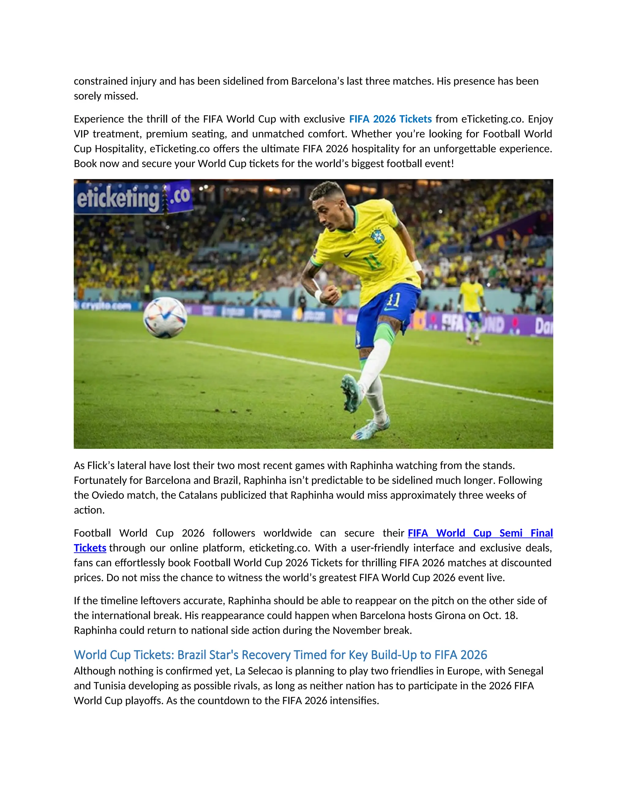 Brazil FIFA World Cup Star Raphinha to Miss October Friendlies Ahead of ...