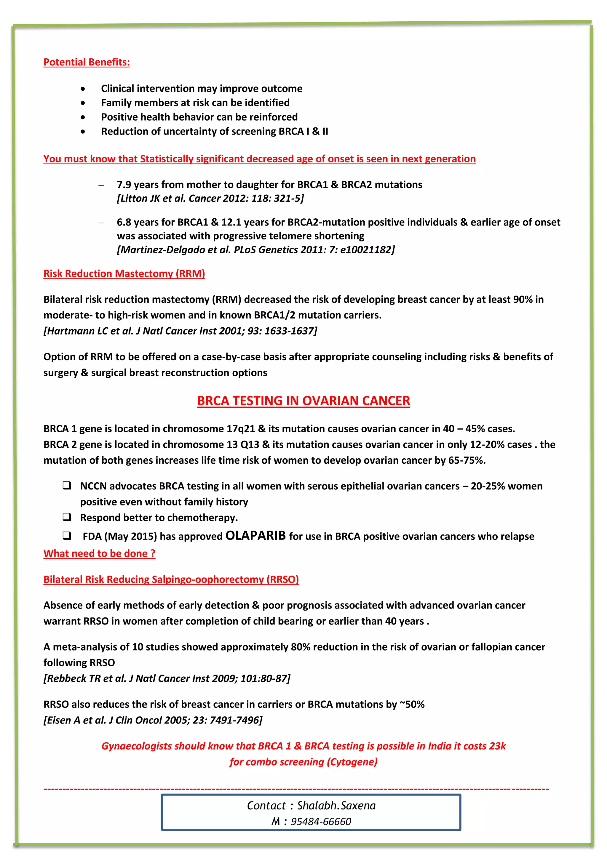 BRCA – IMPORTANCE IN HEREDITARY BREAST & OVARIAN CANCER by Dr Sharda ...