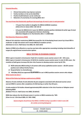 BRCA – IMPORTANCE IN HEREDITARY BREAST & OVARIAN CANCER by Dr Sharda Jain | PDF | Cancer ...