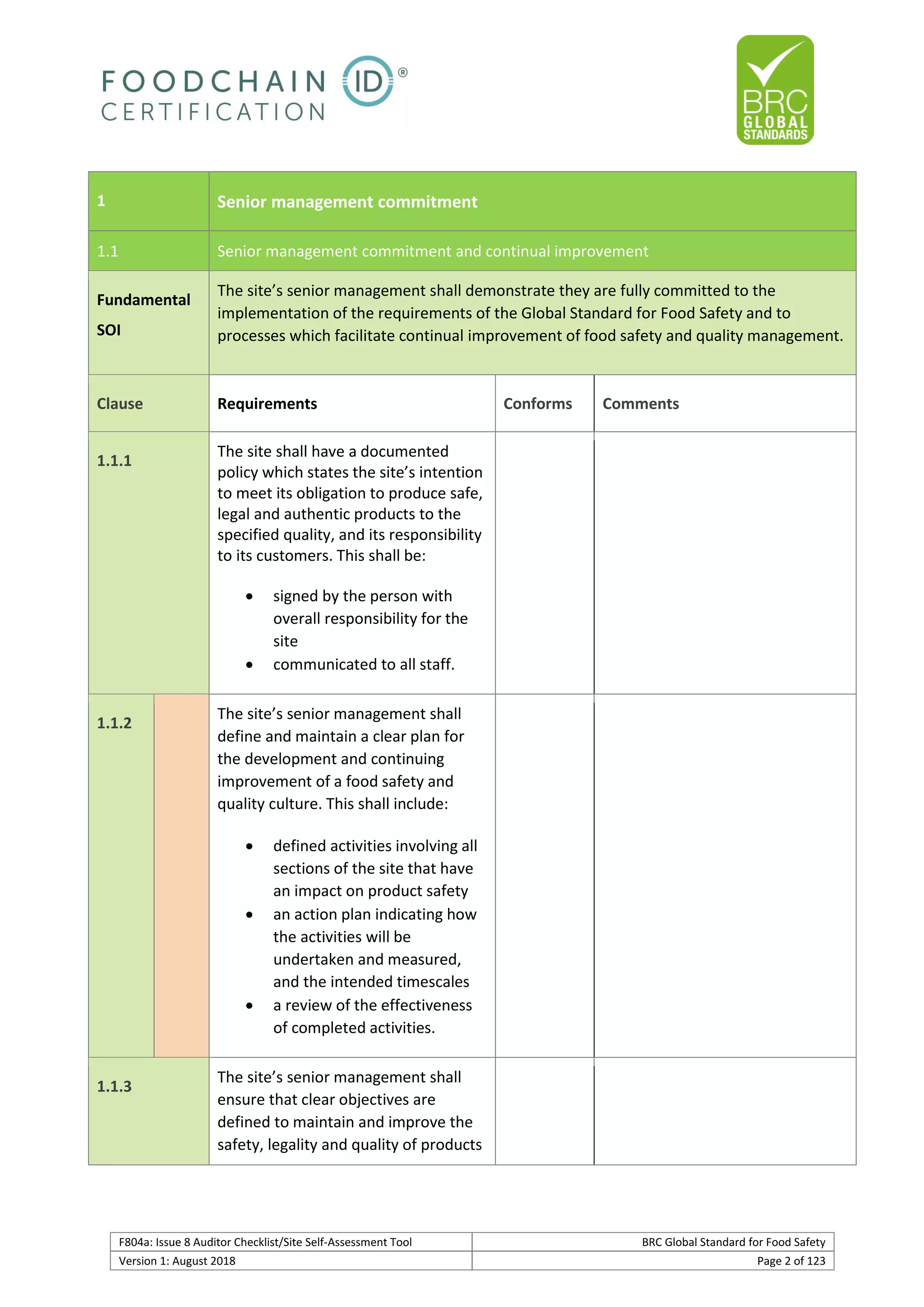 Brc auditor check list | PDF