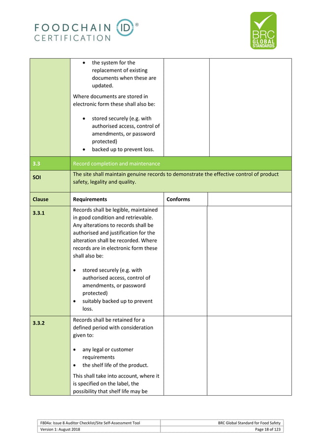 Brc auditor check list | PDF