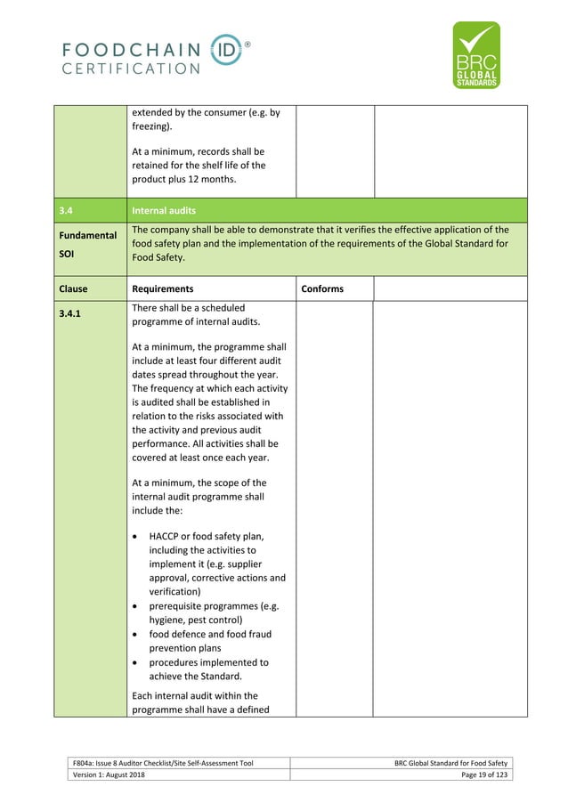 Brc auditor check list | PDF