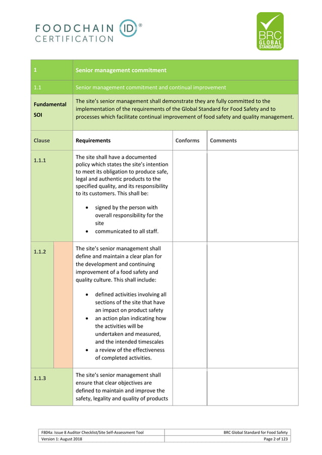 Brc auditor check list | PDF