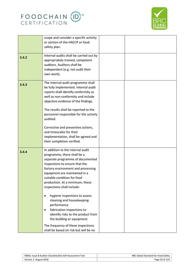 Brc auditor check list | PDF