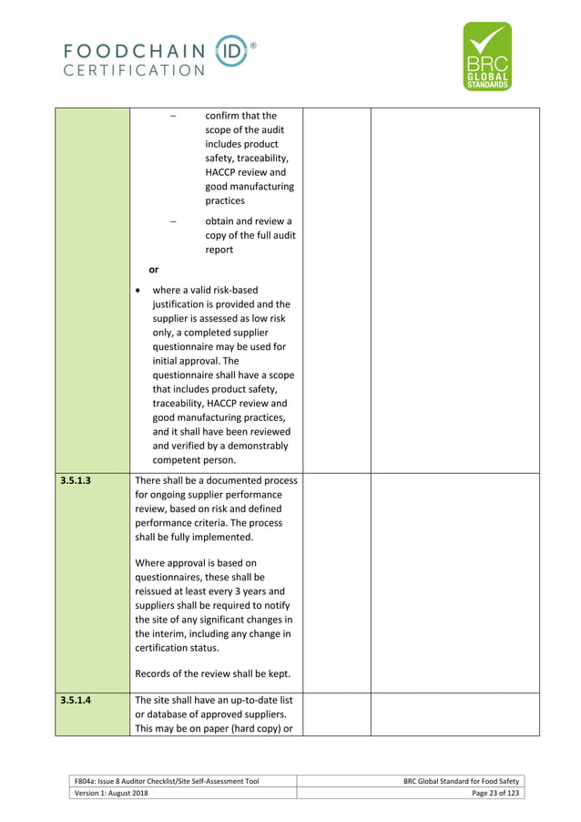 Brc auditor check list | PDF