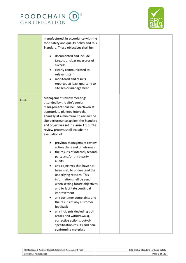 Brc auditor check list | PDF