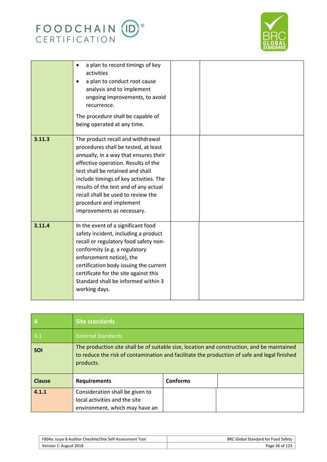 Brc auditor check list | PDF