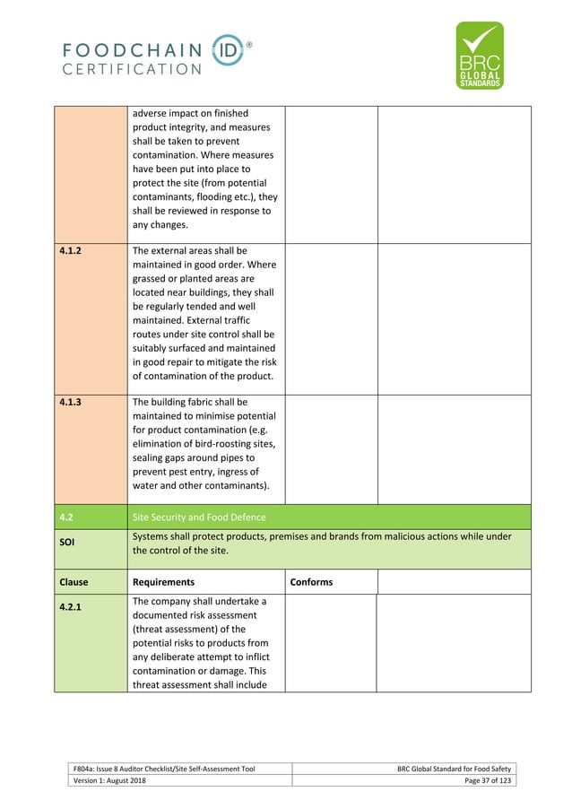 Brc auditor check list | PDF