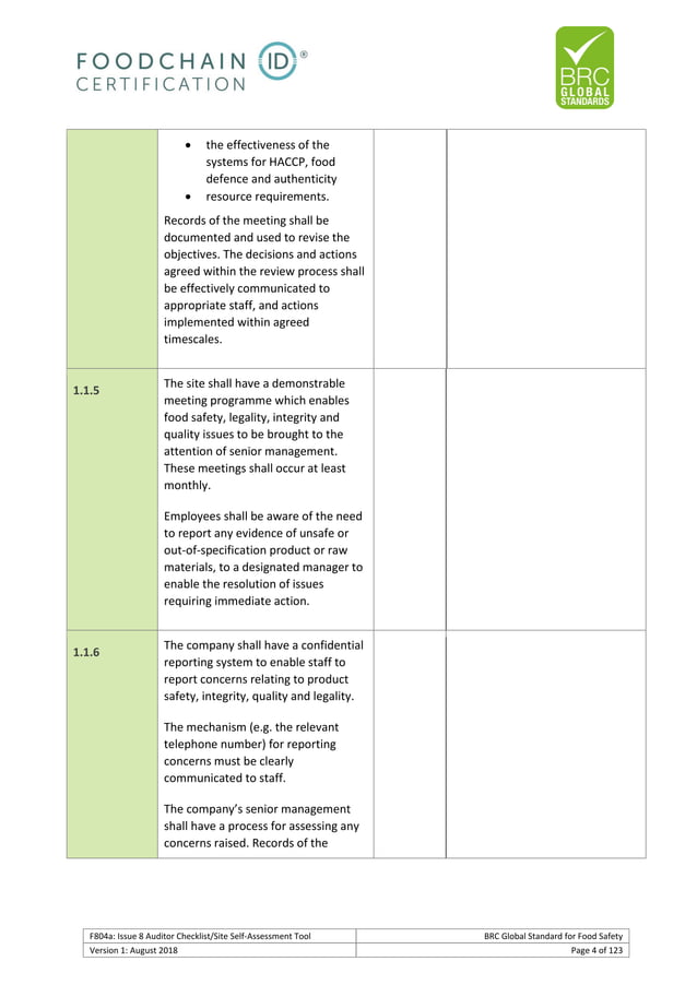 Brc auditor check list | PDF