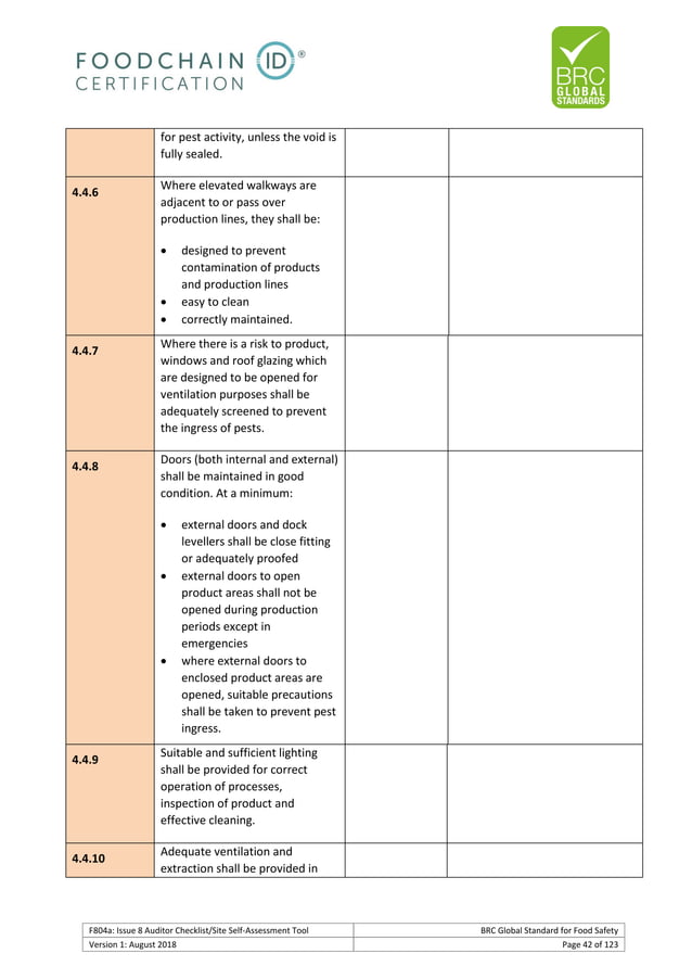 Brc auditor check list | PDF