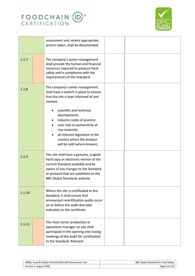 Brc auditor check list | PDF