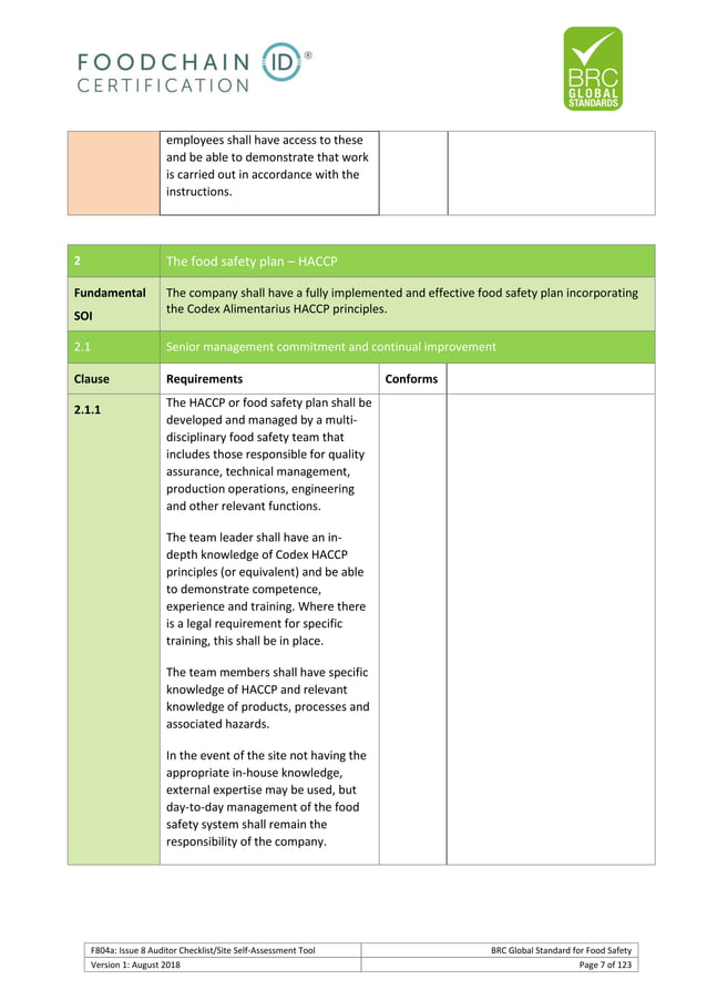 Brc auditor check list | PDF