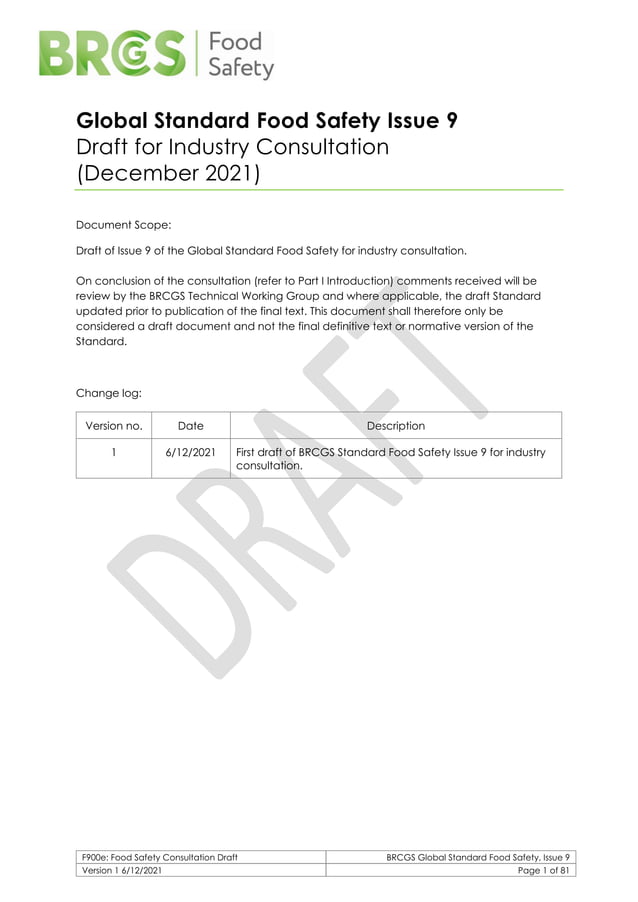 BRCGS for Food Safety - issue 9 (Draft).pdf | Business Accounting ...