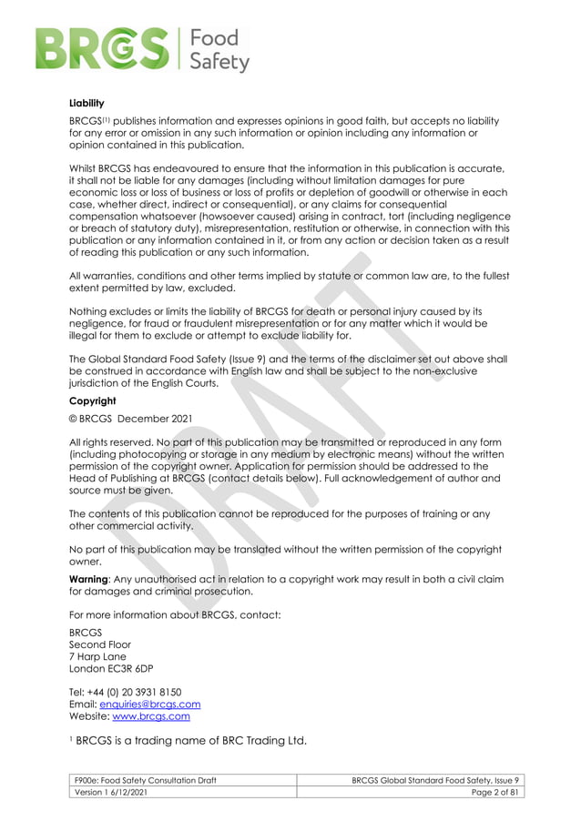 BRCGS for Food Safety - issue 9 (Draft).pdf | Business Accounting ...