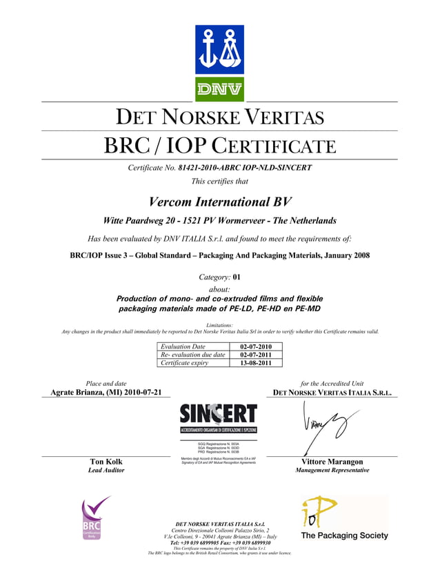 BRC- IoP Certificaat ENG | PDF | Certified Pre-Owned Cars | Auto Type