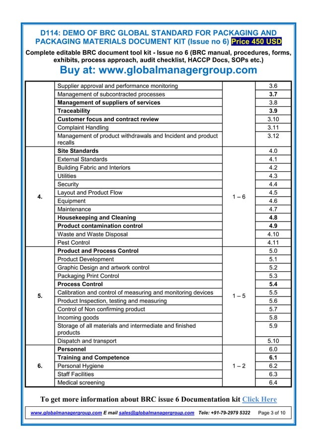Demo of Readymade BRC IoP issue 6 Document kit by Global Manager Group | PDF