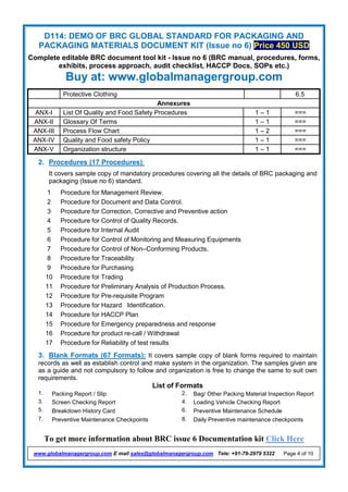 Demo of Readymade BRC IoP issue 6 Document kit by Global Manager Group | PDF