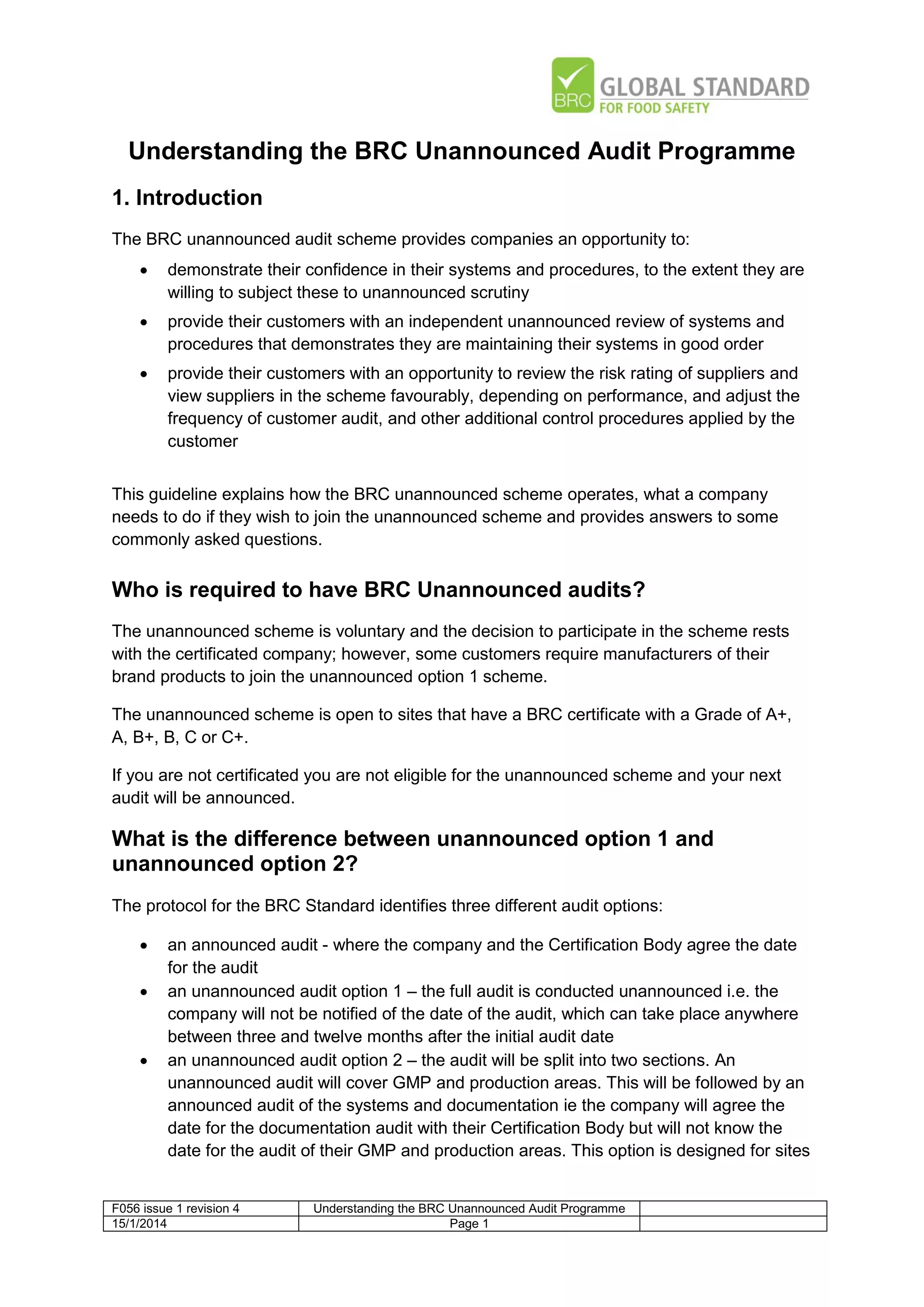 Brc unannounced audits bb | PDF