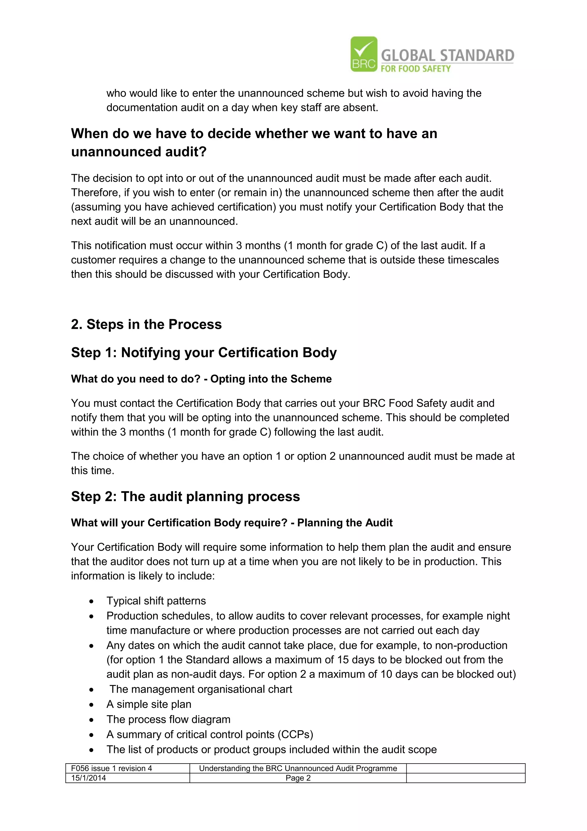 Brc unannounced audits bb | PDF