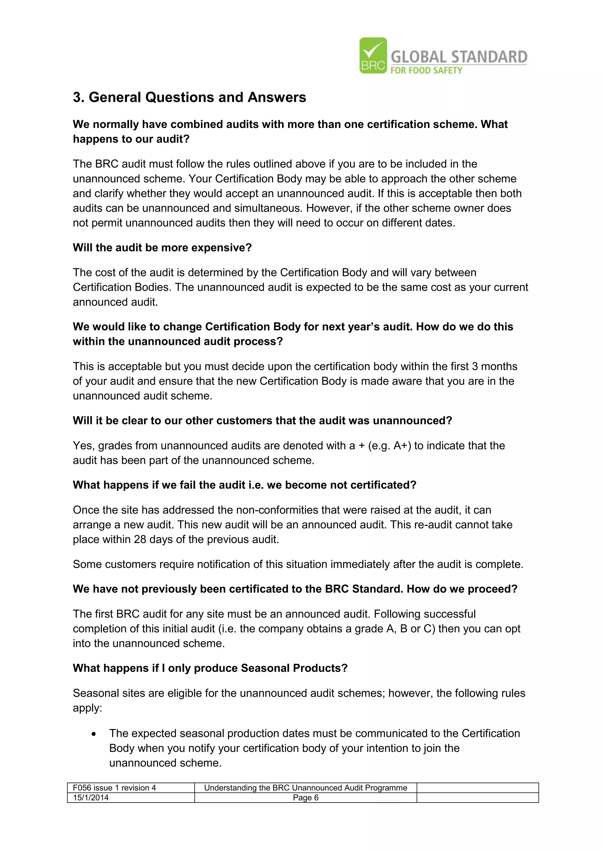 Brc unannounced audits bb | PDF