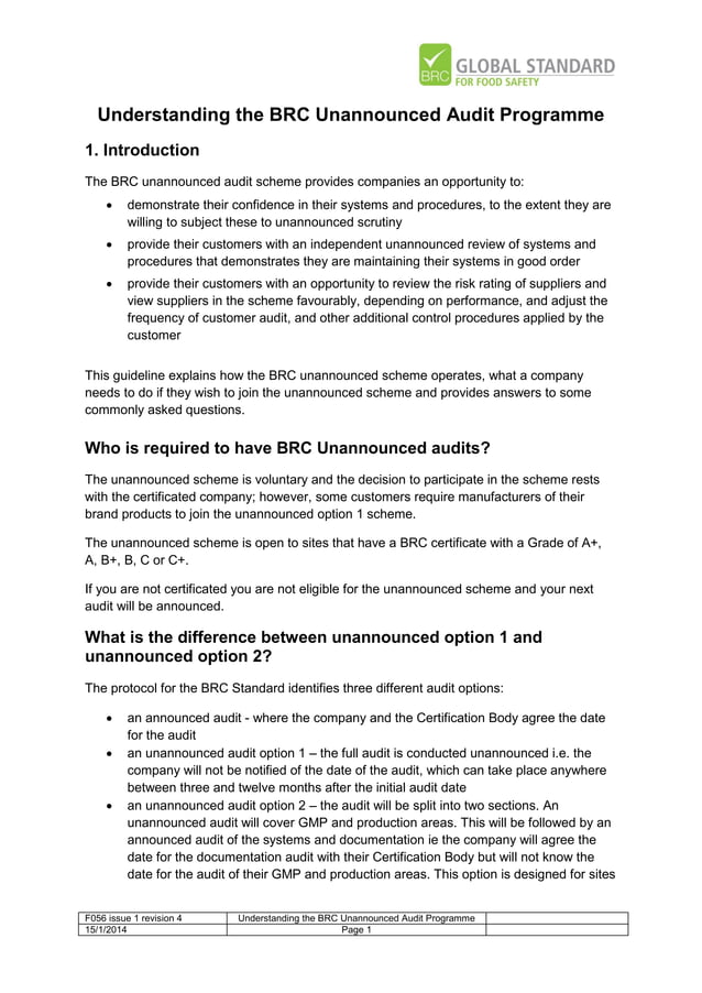 Brc unannounced audits bb | PDF | Free Download