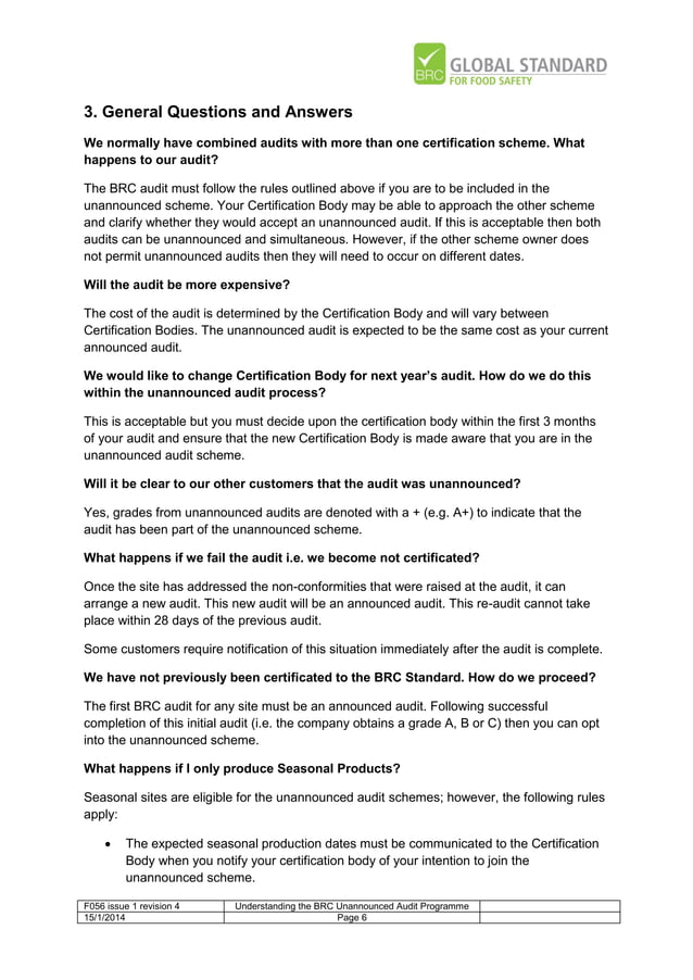 Brc unannounced audits bb | PDF | Free Download