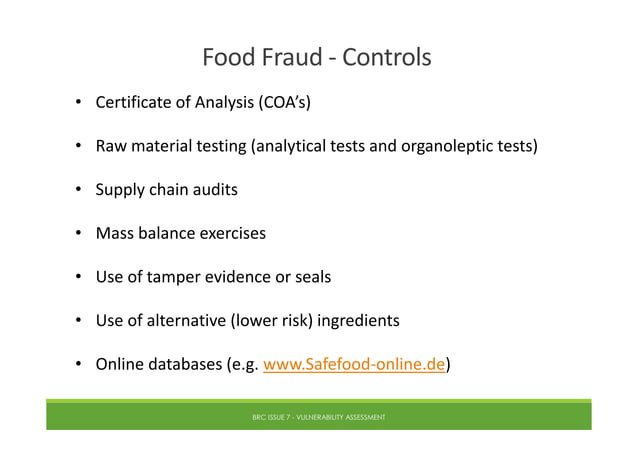 BRC Vulnerability Assessment - Food Fraud.pdf | Food & Drink