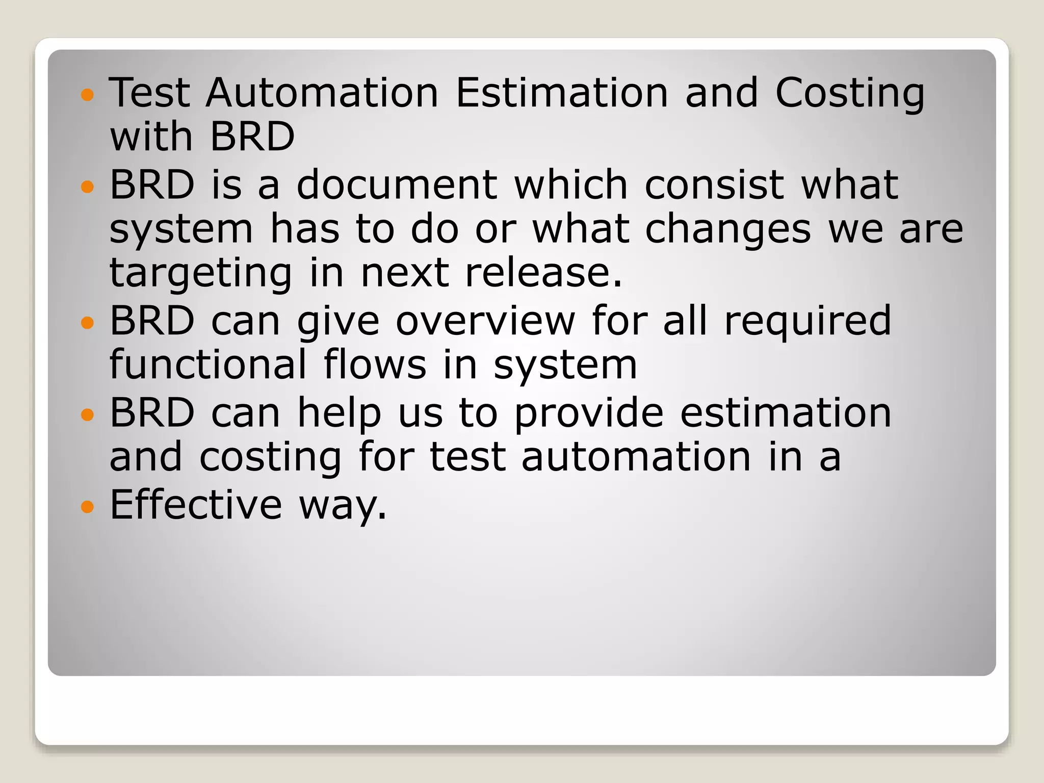 BRD document for test automation estimation | PPTX