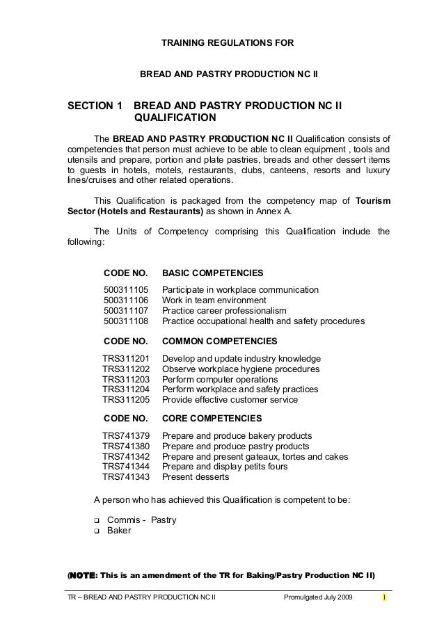 Bread and pastry production nc ii