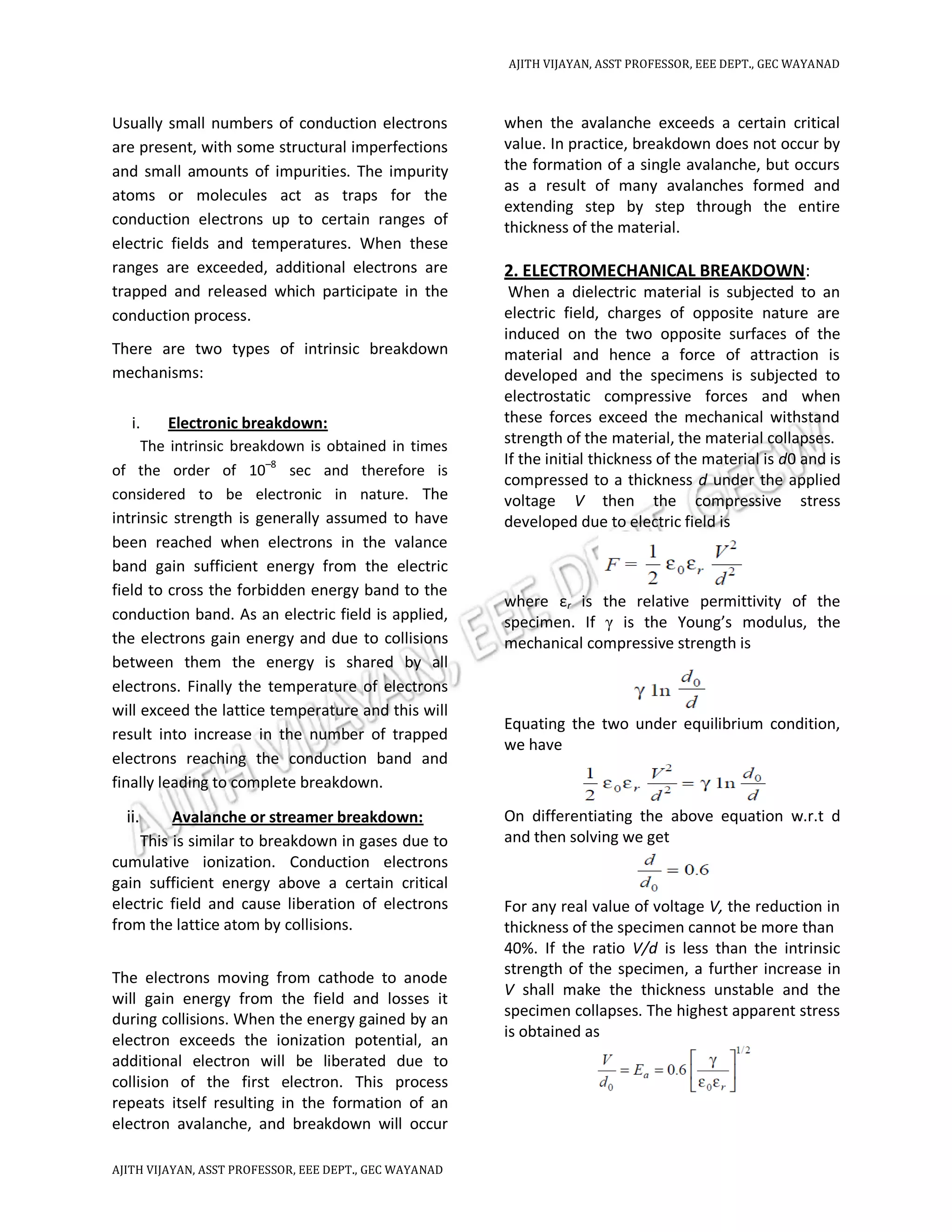 Breakdown in solids, liquids and gases | PDF