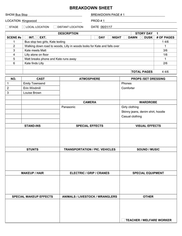 Breakdown Sheet | DOC