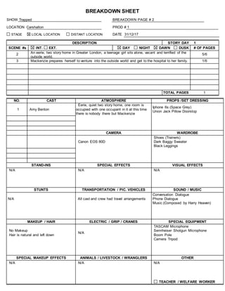 Trapped - Breakdown sheet | PDF