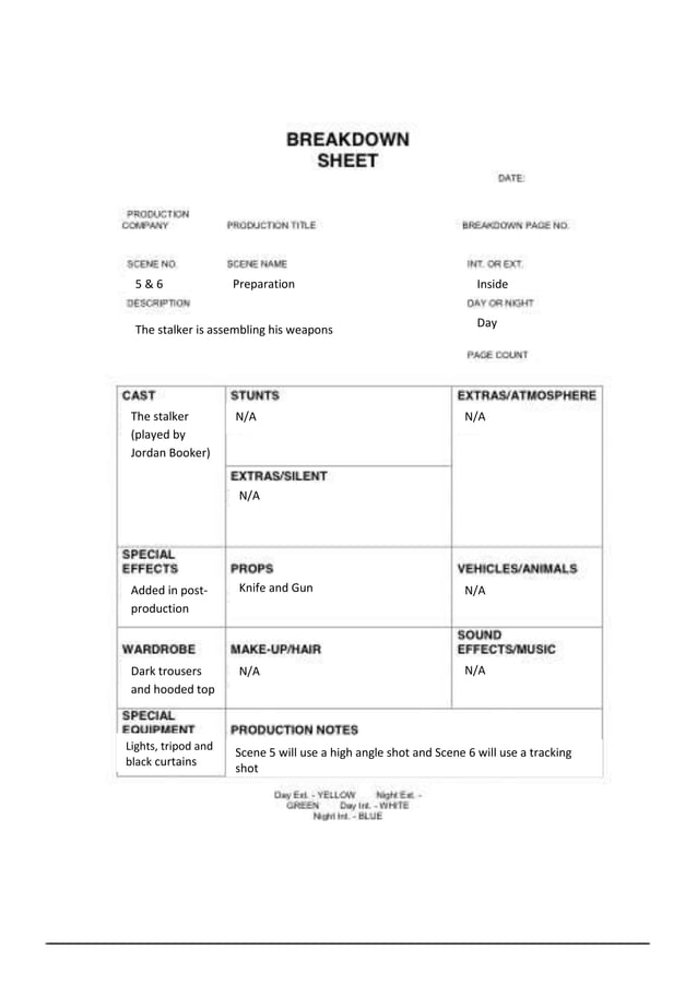 Breakdown sheet 1 (studio) | PDF