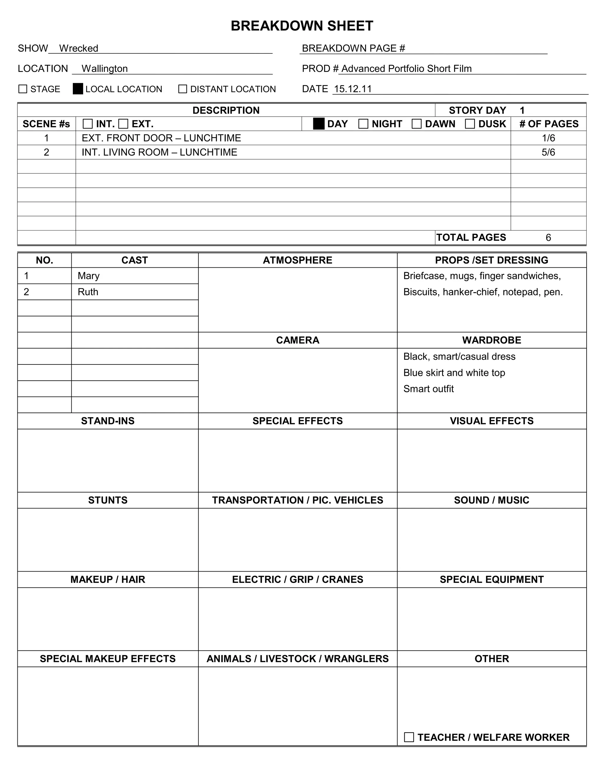 Breakdown sheet - living room | DOCX