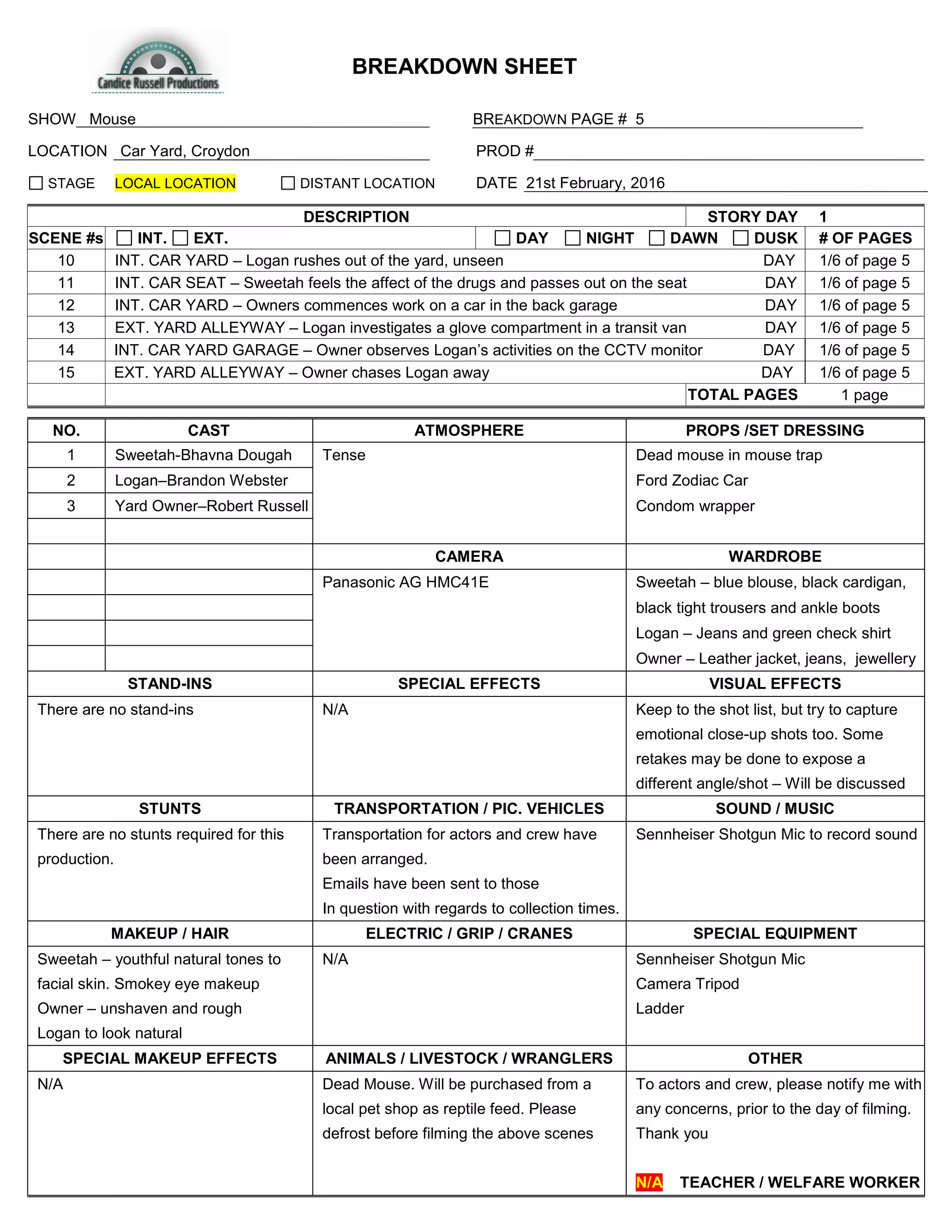 Breakdown sheet | PDF